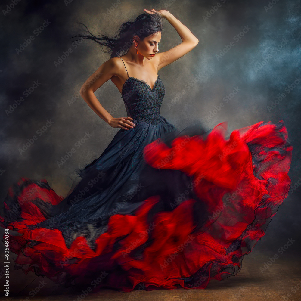 Beautiful Spanish Woman Dancing Flamenco Illustration Generative AI KI ...