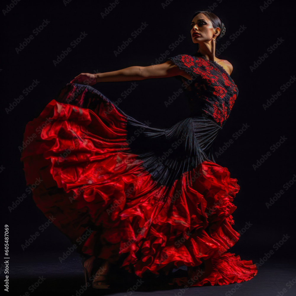 Beautiful Spanish Woman Dancing Flamenco Illustration Generative AI KI ...
