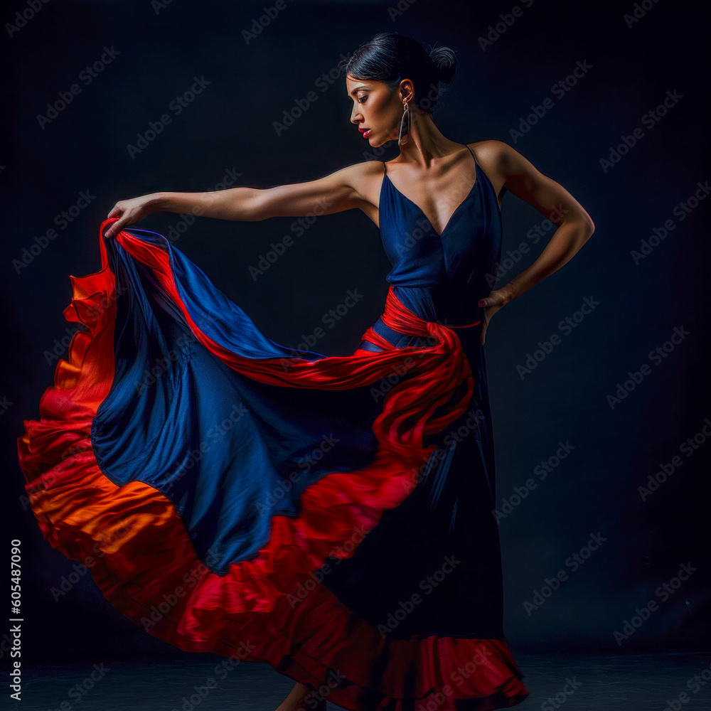 Beautiful Spanish Woman Dancing Flamenco Illustration Generative AI KI ...