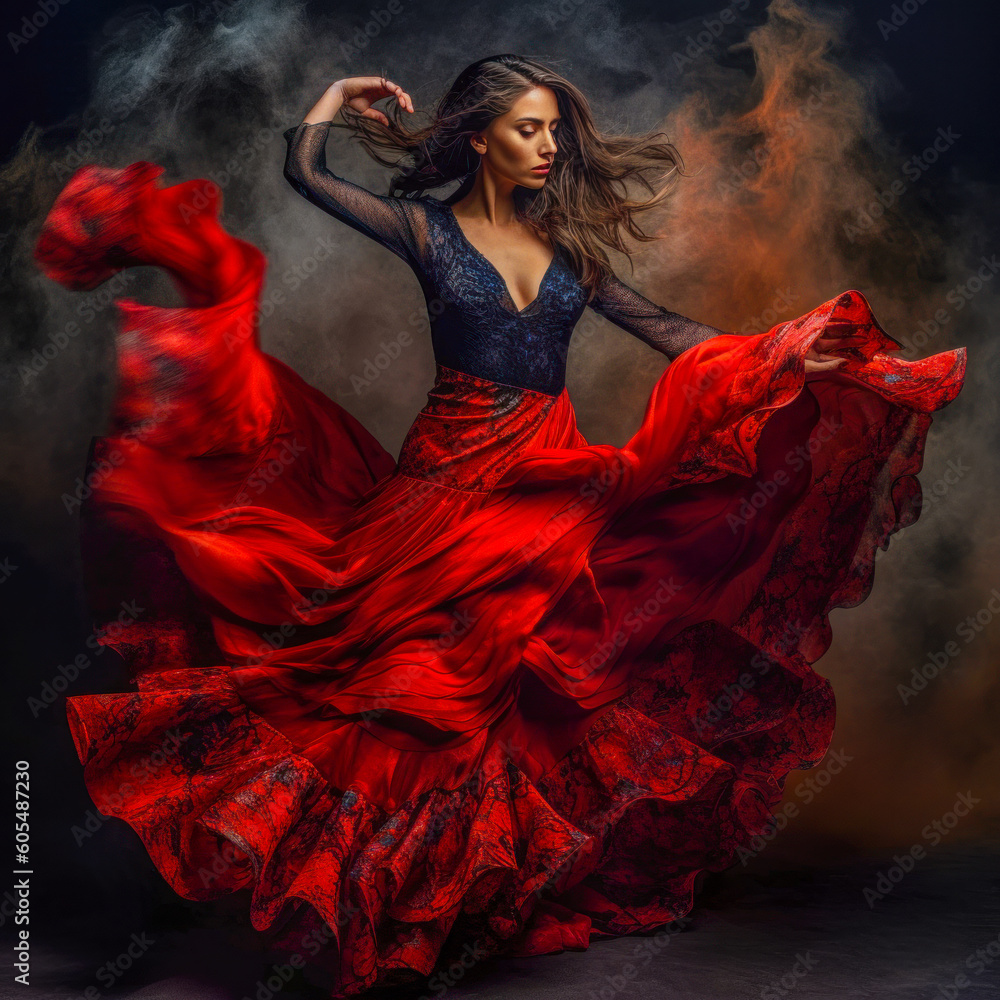 Beautiful Spanish Woman Dancing Flamenco Illustration Generative AI KI ...