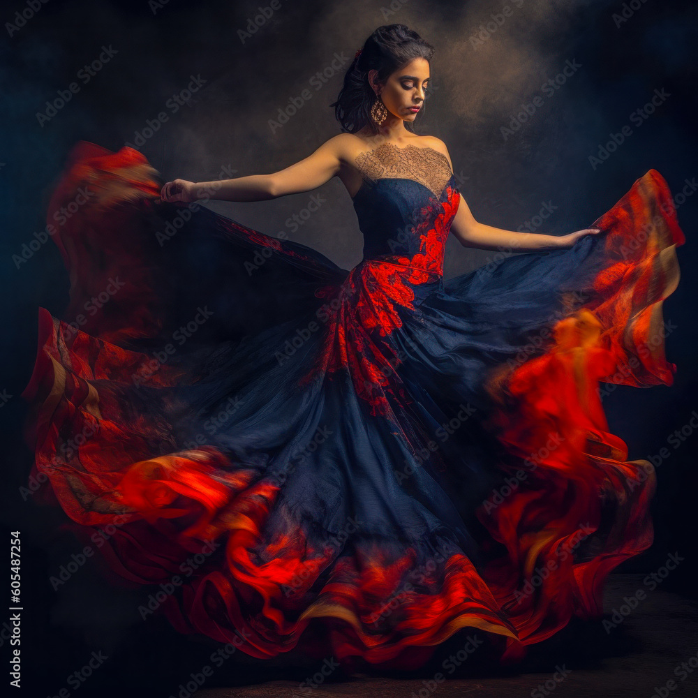 Beautiful Spanish Woman Dancing Flamenco Illustration Generative AI KI ...