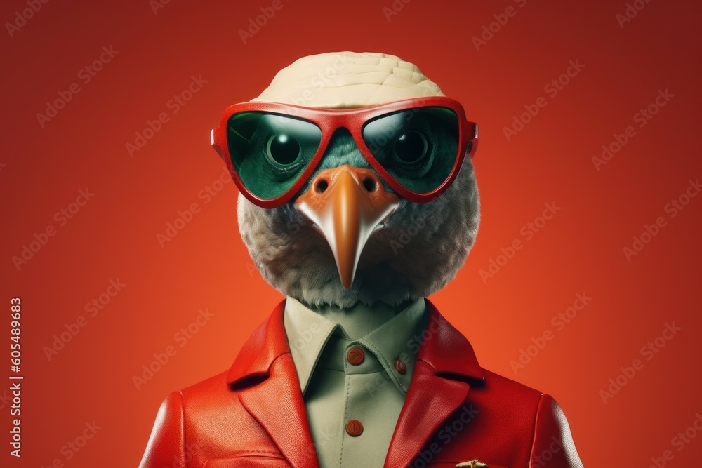 Anthropomorphic bird dressed in human clothing. humanized animal ...