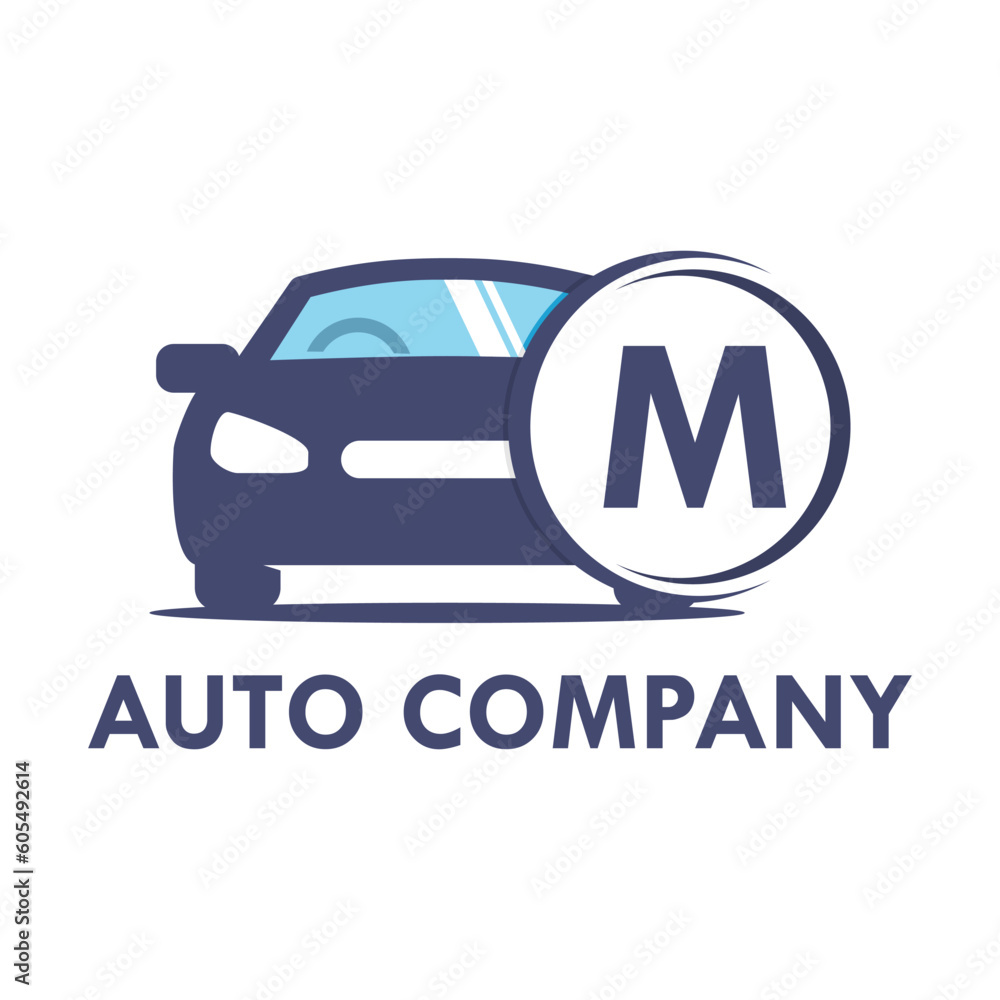 Letter m with car template illustration. Fonts for event, promo, logo ...