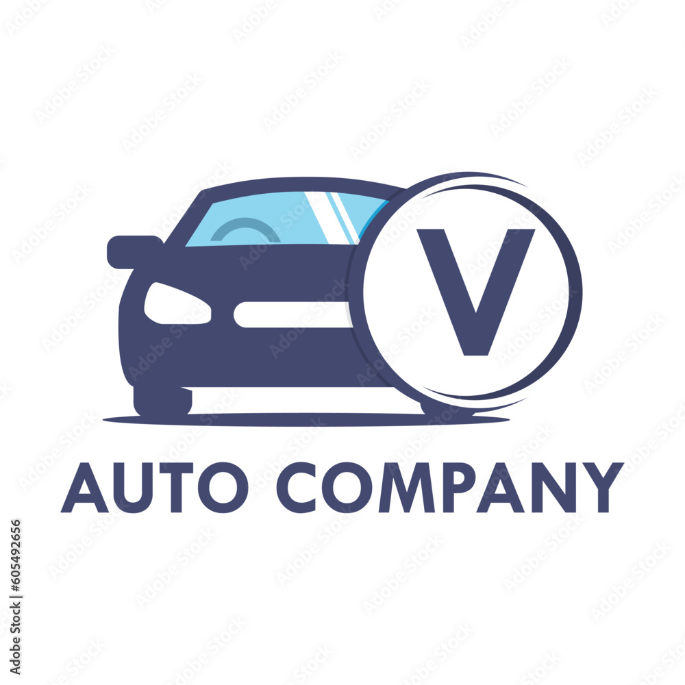 Letter v with car template illustration. Fonts for event, promo, logo ...
