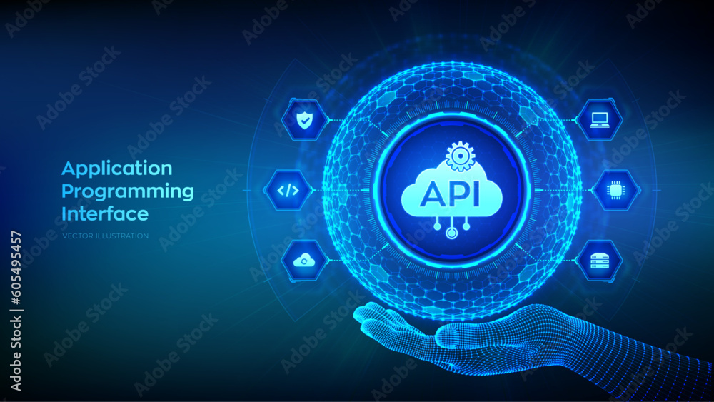 Api Application Programming Interface In The Shape Of Sphere With Hexagon Grid Pattern In