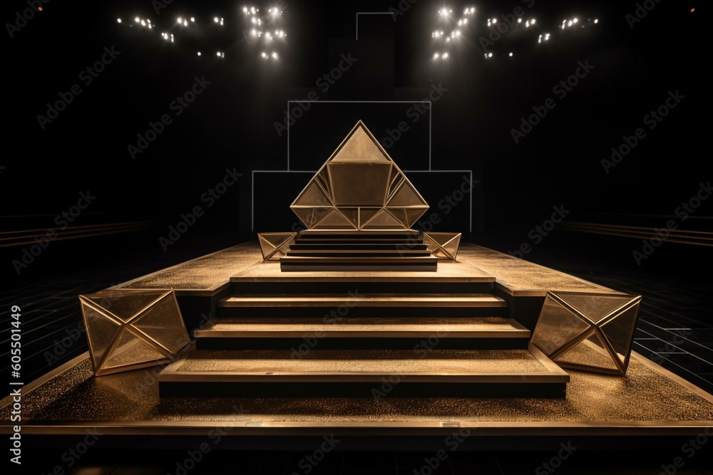 Realistic golden stage platform for award ceremonies and product ...