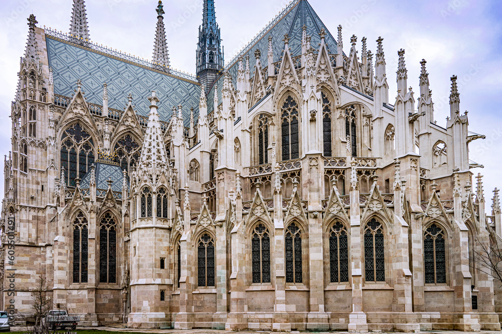 The Votive Church's facade. It is a neo-Gothic church located on the ...