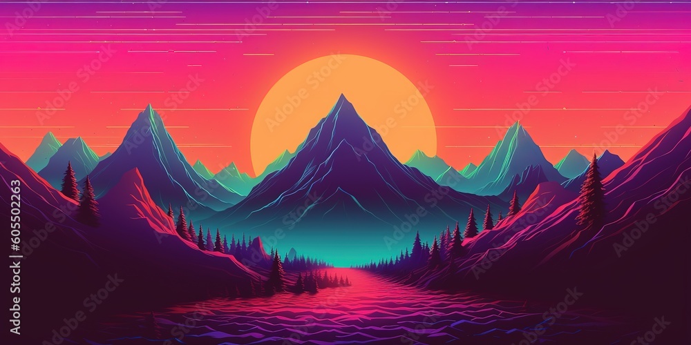 Aesthetic mountain synthwave retrowave wallpaper with a cool and ...