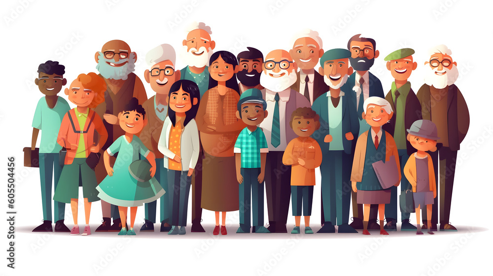 Cartoon Multiracial Multicultural Community Standing Together Stock ...
