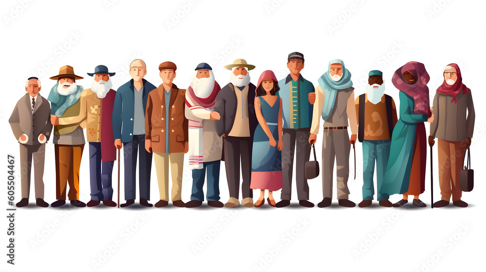 Cartoon Multiracial Multicultural Community Standing Together Stock ...