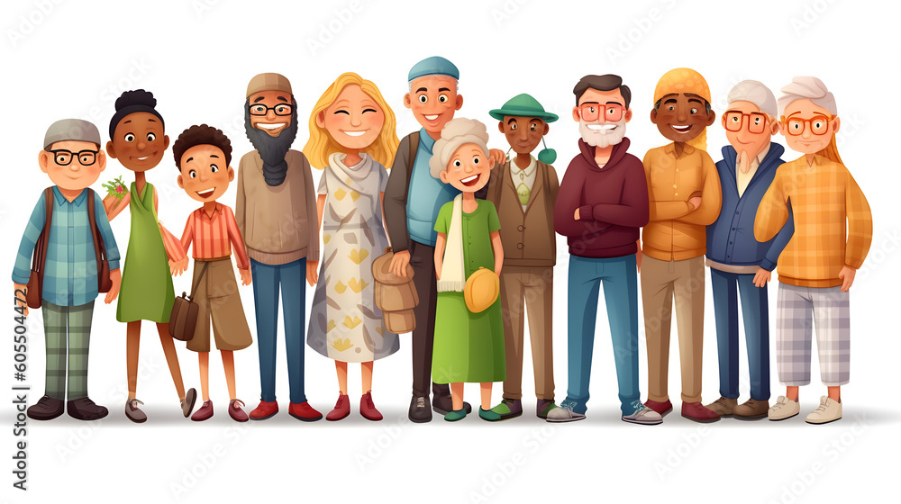 Cartoon Multiracial Multicultural Community Standing Together Stock ...