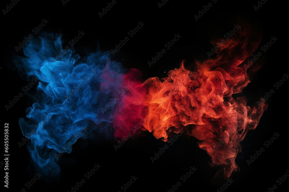 Blue and red fire isolated on black background Generative AI Stock ...