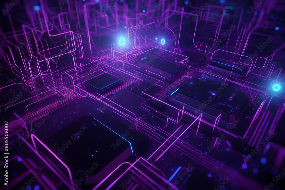 VR reality circuit electronic computer simulation. Internet networking ...