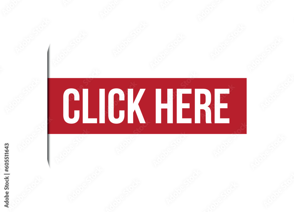 click here red vector banner illustration isolated on white background ...