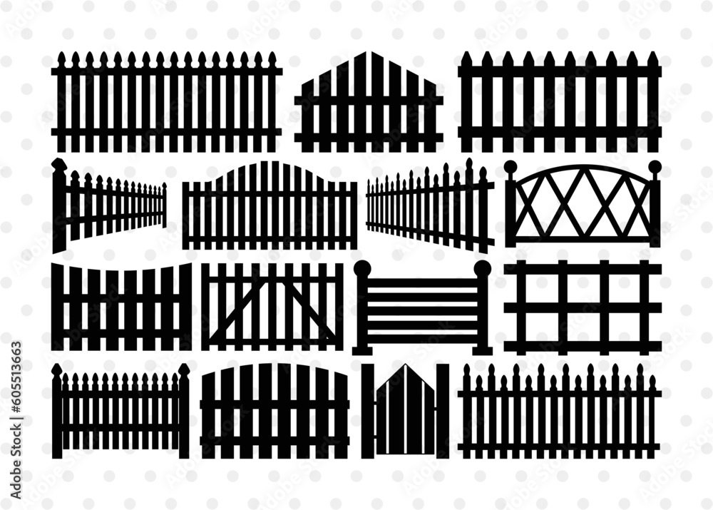 Vettoriale Stock Wooden Fence SVG Cut Files | Wooden Fence Silhouette ...