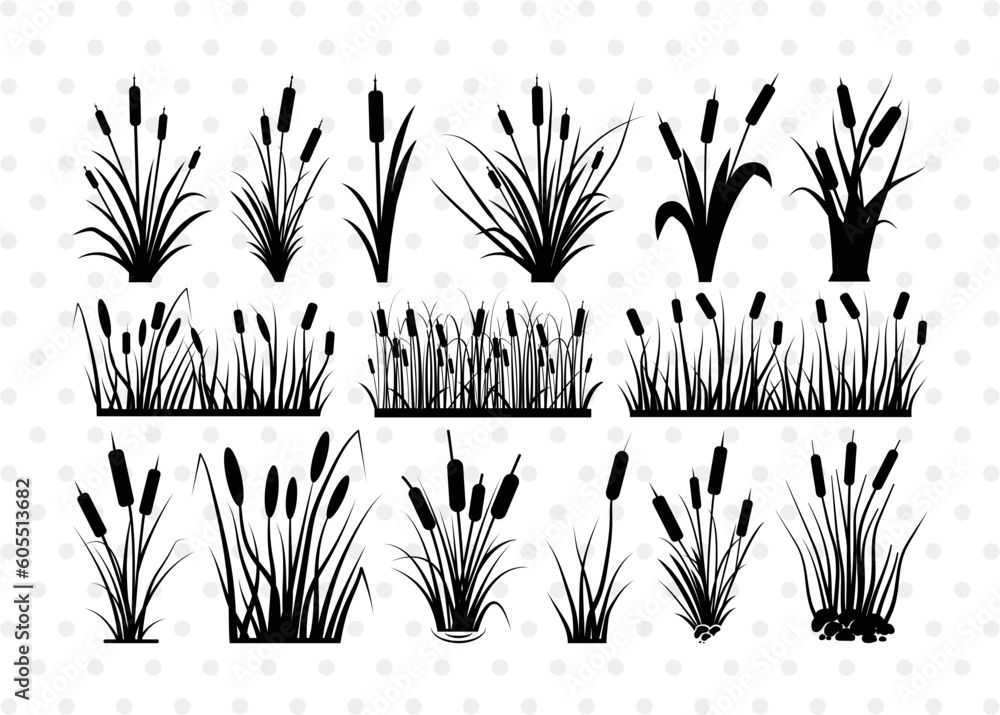 Cattail Svg Cut Files Cattail Silhouette Bulrush Plant Svg Grass Svg Reeds Svg Cattail