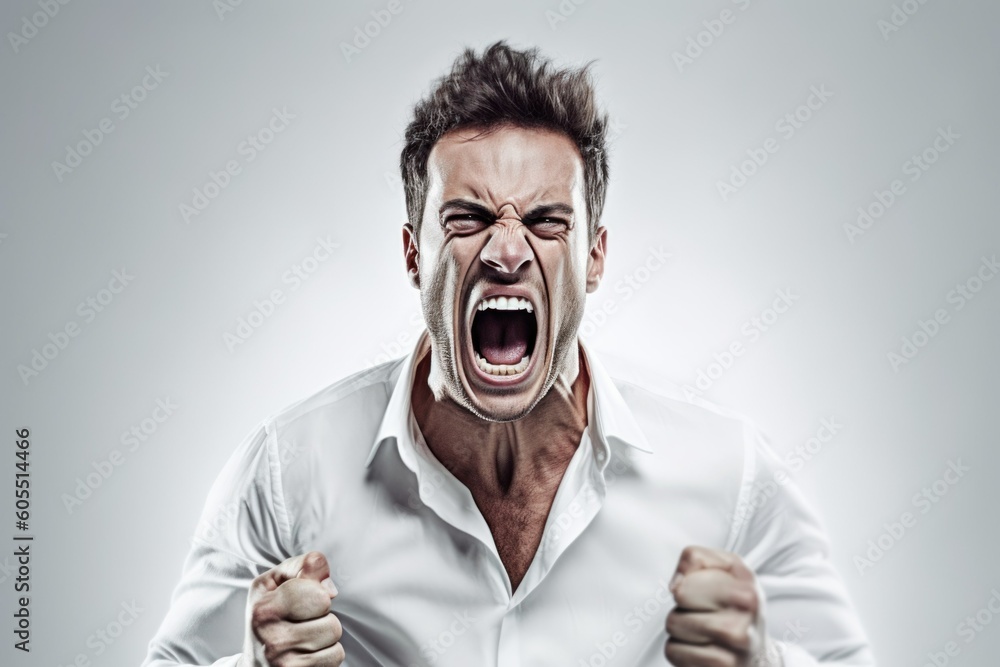 A person screaming of rage. Man yelling, open mouth mad face expression ...