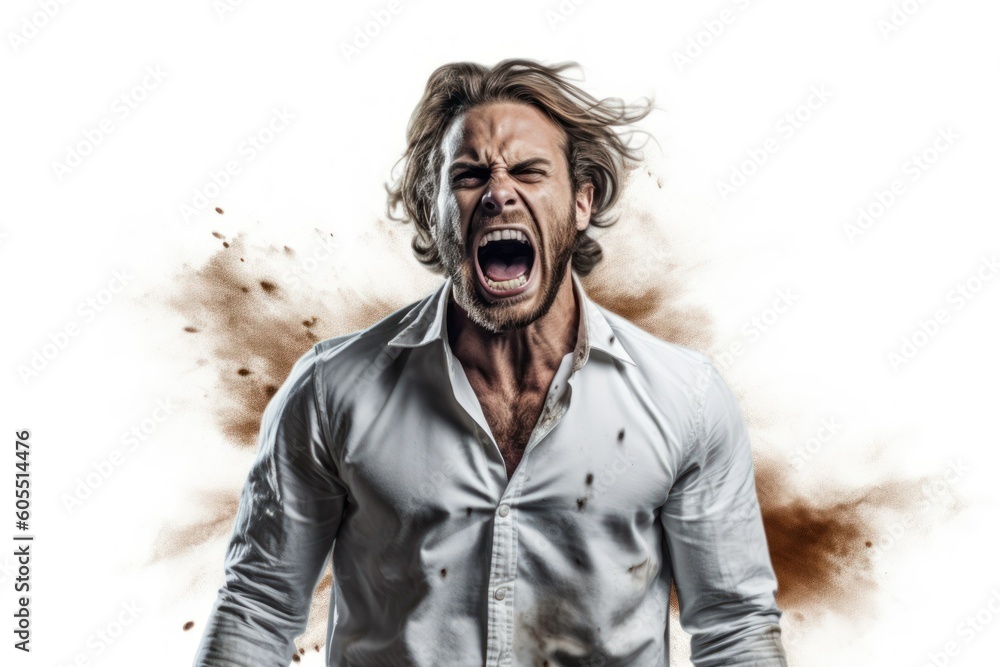 A person screaming of rage. Man yelling, open mouth mad face expression ...