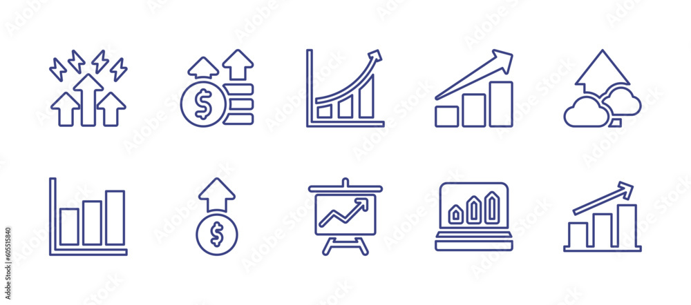 Increase and decrease line icon set. Editable stroke. Vector illustration. Containing arrows ...