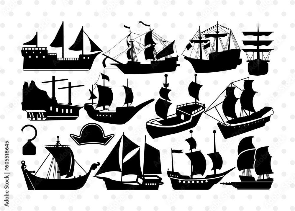 Pirate Ship SVG, Ship Silhouette, Black Pirate Svg, Sail Boat Svg, Boat ...