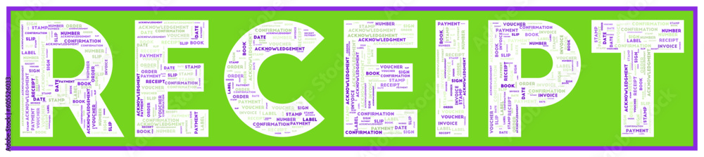 RECEIPT text filled with related keywords of various sizes. Receipt word cloud. Astonishing ...