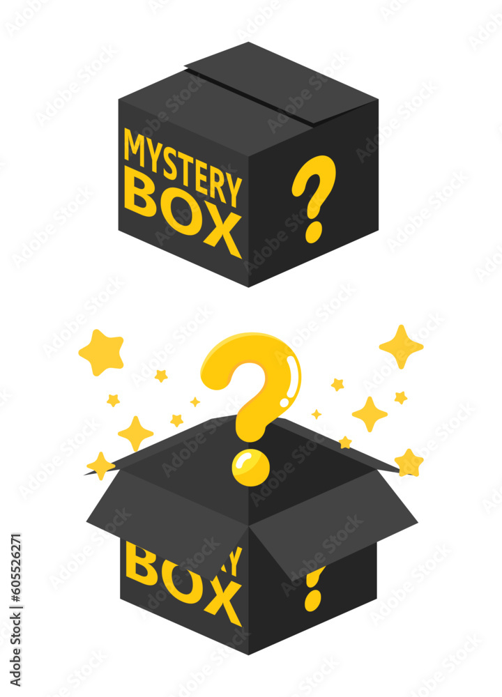 Open and Close Black mystery gift box and question icon isolated on ...