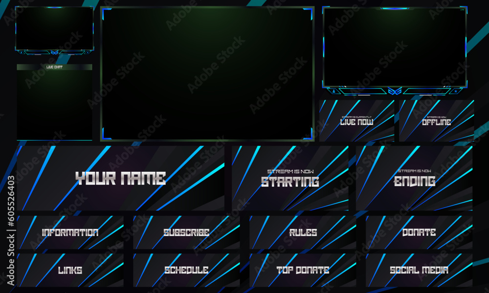 Twitch Overlay Live Stream template set Stock Vector | Adobe Stock