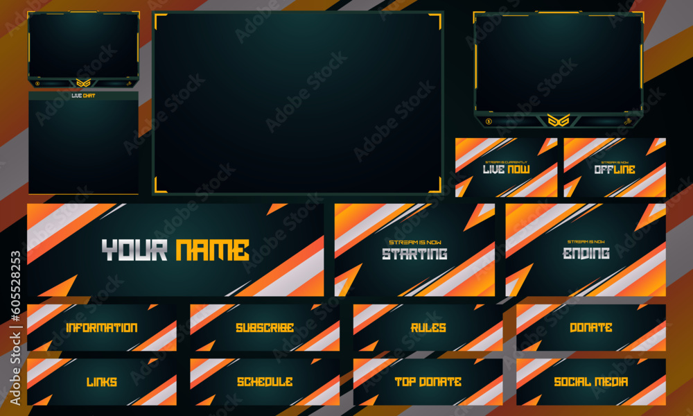 Twitch Overlay Live Stream template set Stock Vector | Adobe Stock