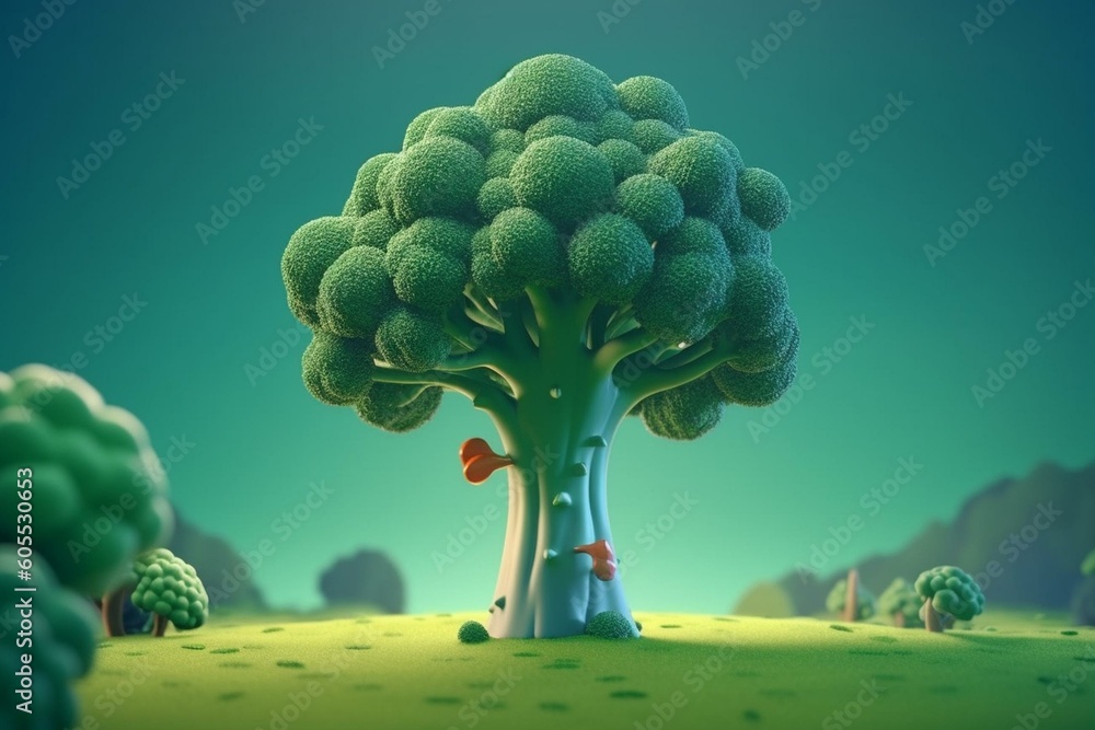 ภาพประกอบสต็อก Broccoli cartoon illustration with stem on green ...