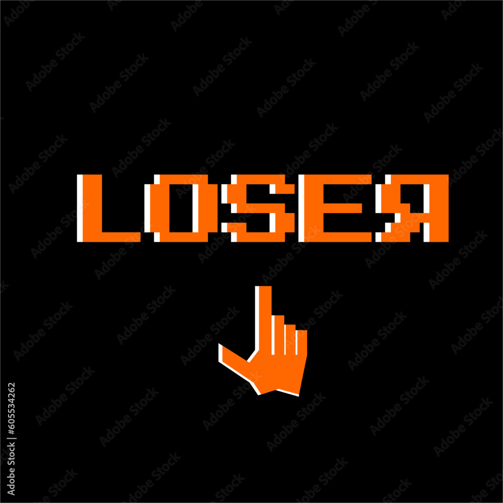 Simple pixelated Loser text. unique videogame badge with loser symbol ...