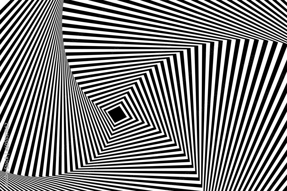 Optical illusion black and white square spiral lines vector background ...