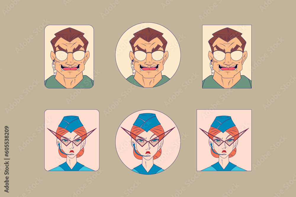 Dynamic Avatar Icons for Gaming Male and Female Characters in rectangle ...