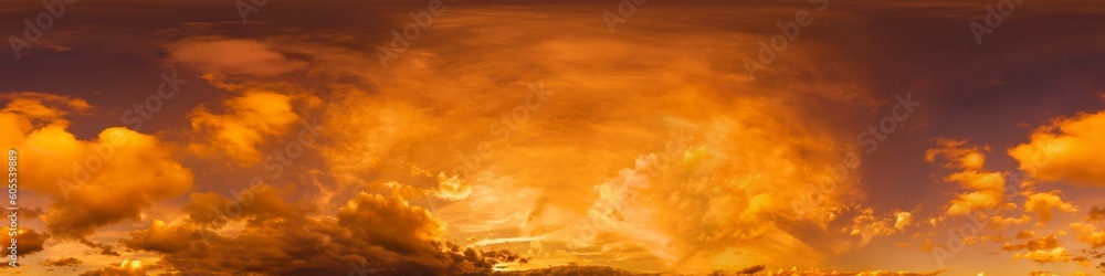 Glowing golden red sunset sky panorama. HDR 360 seamless spherical ...