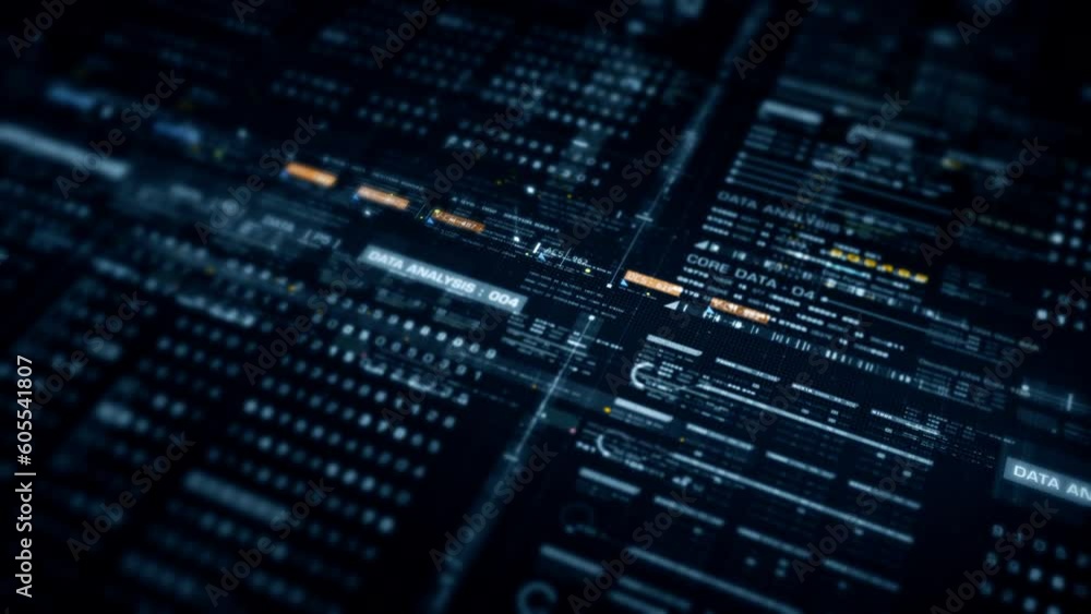 Advance data matrix, telemetry and encrypt numbers simulation user interface display in cyber ...