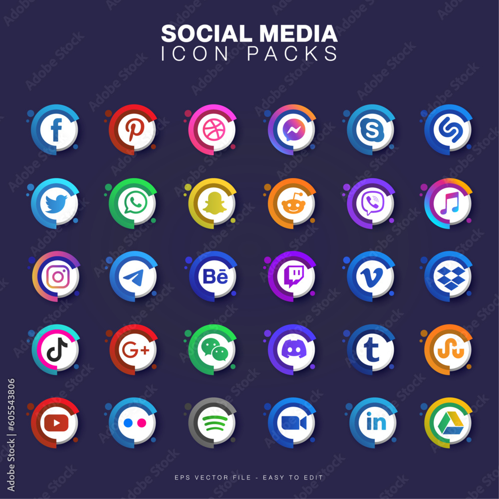 Collection of popular social media logo. Facebook, instagram, twitter, linkedin, youtube ...