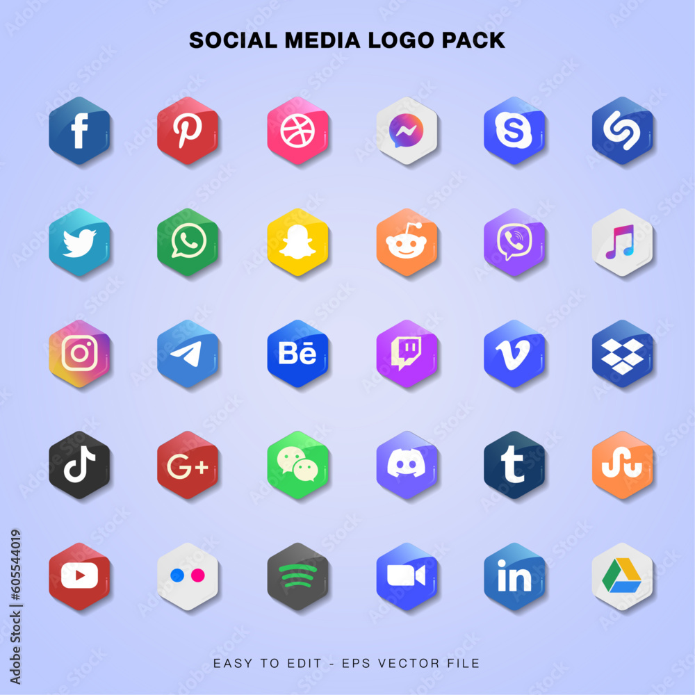 Collection of popular social media logo. Facebook, instagram, twitter ...