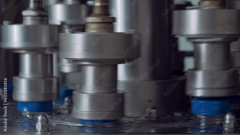 Automated Mechanism Of Industrial Machine Attaching Plastic Caps On ...