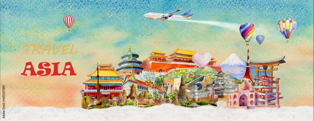 Landmark painting animation travel famous landmarks of the worlds in ...
