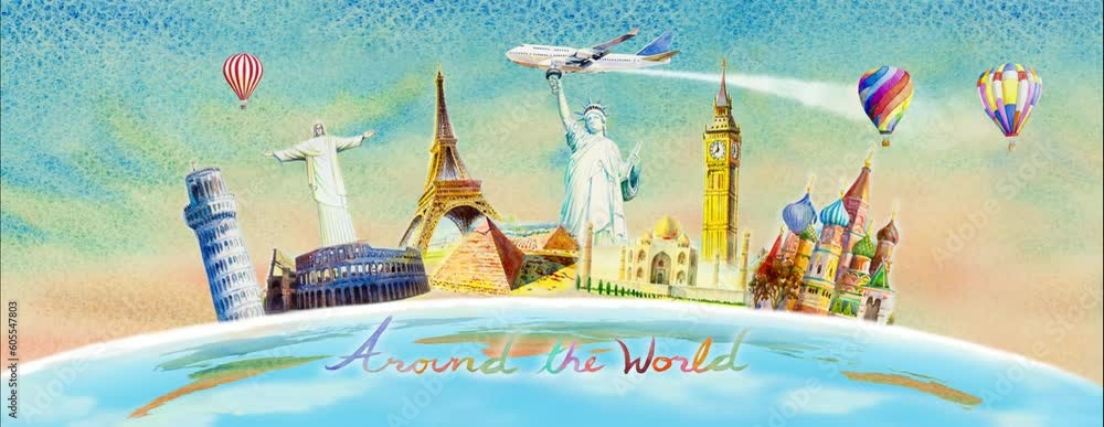 Landmark painting animation travel famous landmarks of the worlds ...