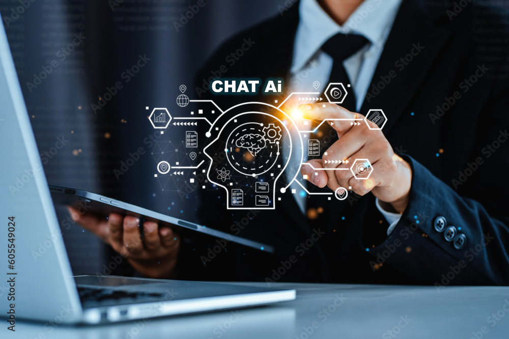 Chatbot chat AI concept, artificial intelligence Businessman using AI smart robot technology ...