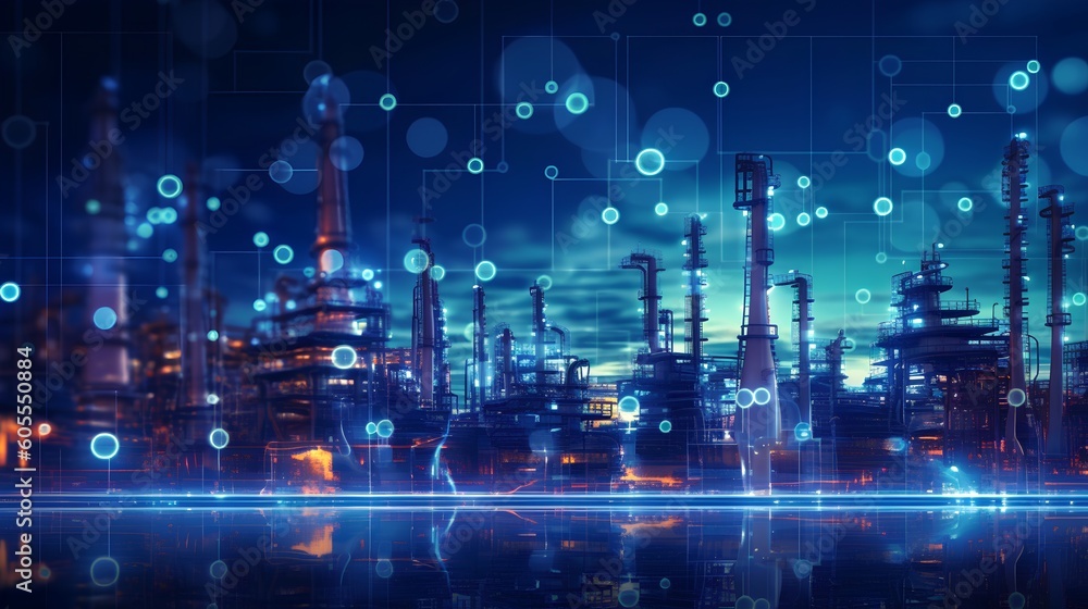 ภาพประกอบสต็อก Industrial IoT smart factory concept, featuring a ...