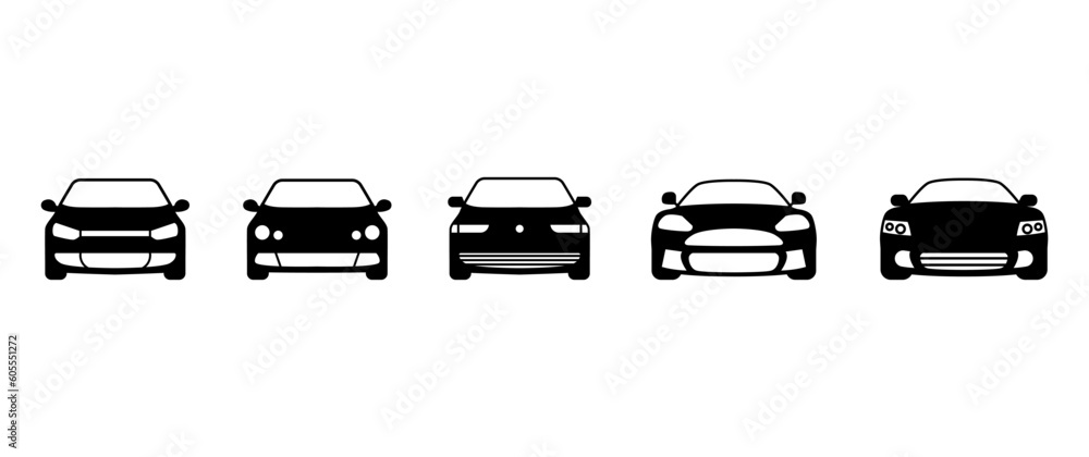 Simple car icon collection isolated on a white background. Front view ...
