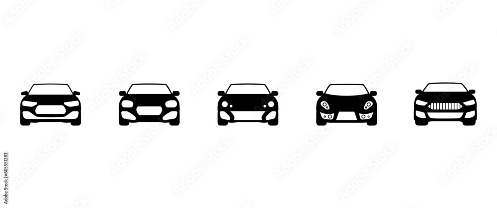 Simple car icon collection isolated on a white background. Front view ...