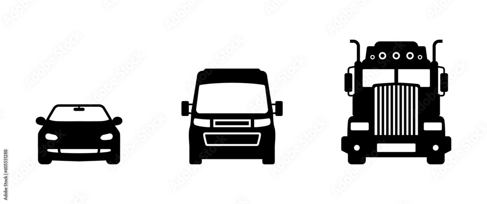 Simple car icon collection isolated on a white background. Front view ...