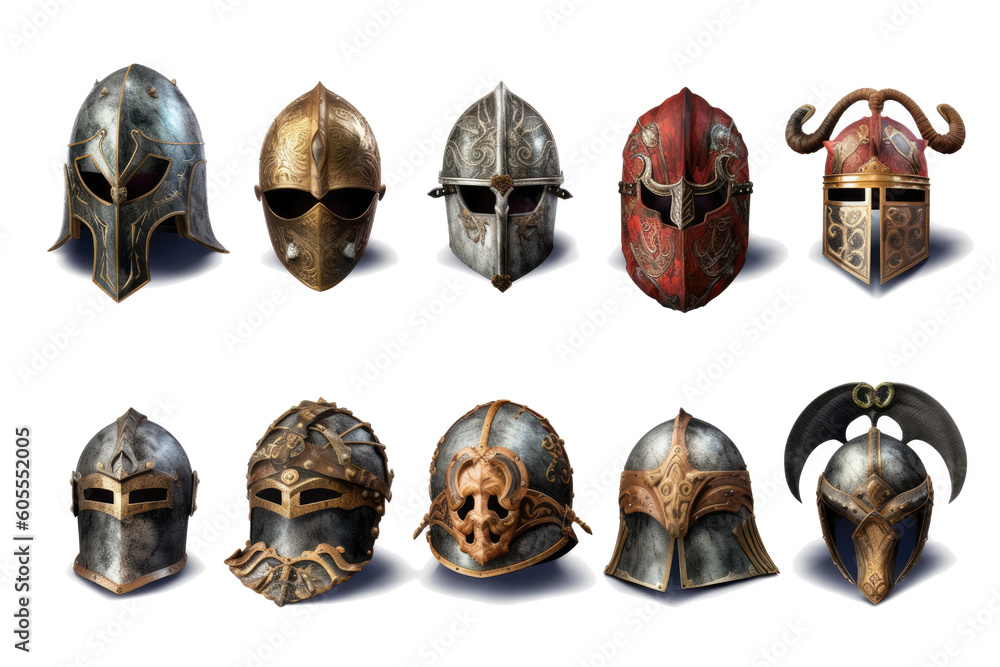 Different ancienct helmet types, collection set. Photo realistic ...