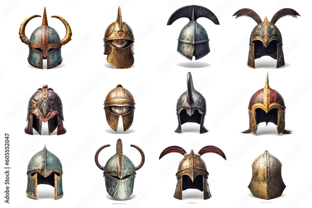 Different ancienct helmet types, collection set. Photo realistic ...