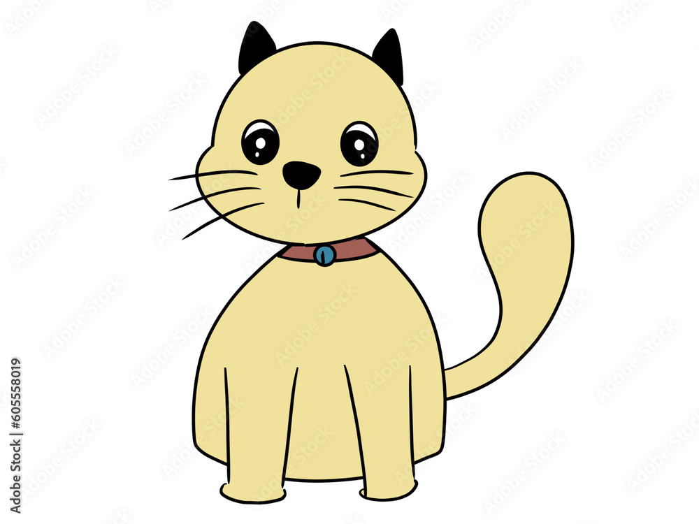cartoon yellow cat sitting and looking on white background. Stock ...