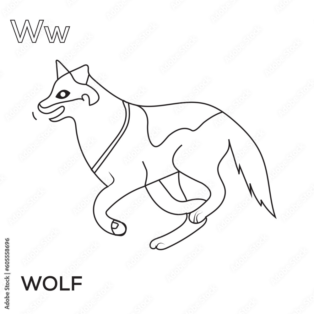 Vector wolf alphabet abc coloring page w Stock Vector | Adobe Stock