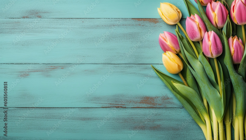 Tulip border with copy space. Beautiful frame composition of spring ...