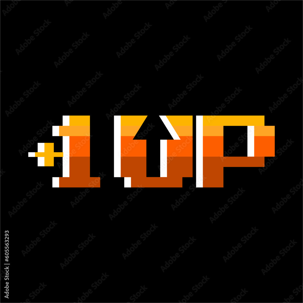 Pixel art 8-bit 1 level up and up arrow sign in letter U isolated on ...